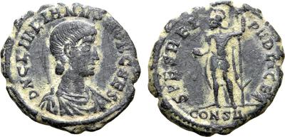 AE4 de Juliano II. SPES REI PVBLICE. Emperador estante a izq.